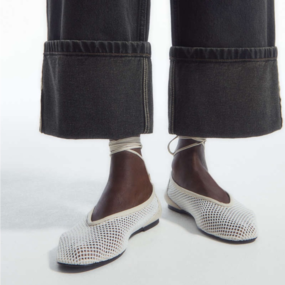 Cos Leather Trimmed Mesh Ballet Flats - Gem